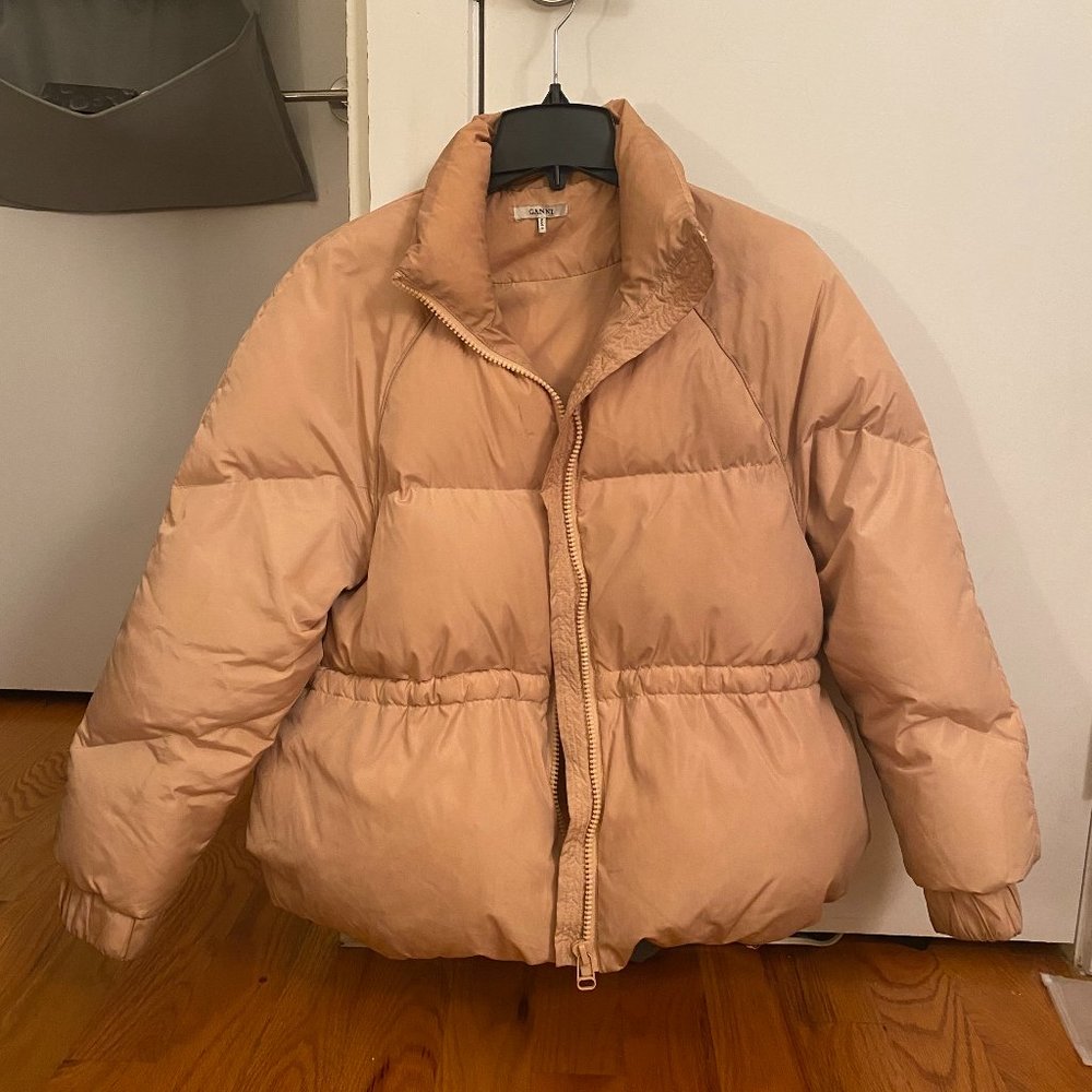 Ganni Beige Down Puffer Coat Jacket - Gem
